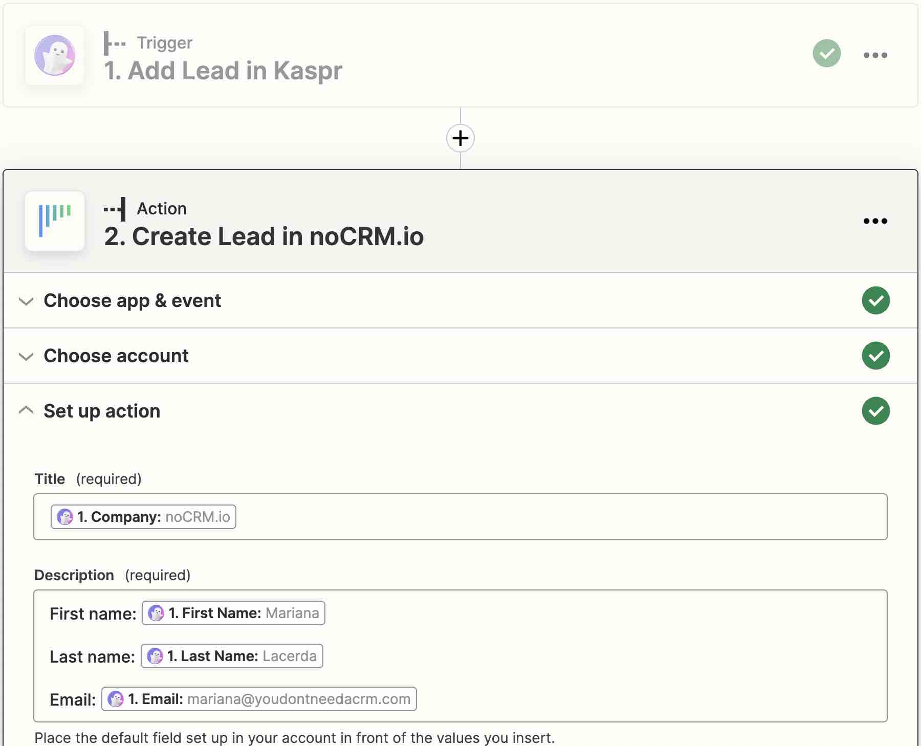 Crear contactos enriquecidos de Kaspr como leads en noCRM